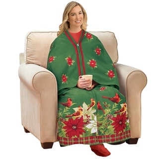 Cardinal Poinsettia Zippered Soft Fleece Cuddle Wrap - Bed Bath & Beyond - 36778397