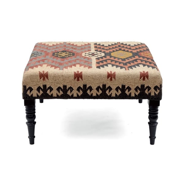 Handmade Kilim Upholstered Ottoman (India) - 39" L x 39" W x 16" H - On ...