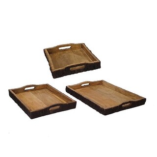 20, 18, 16 Inch Set of 3 Wood Serving Trays, Tree Bark Accent, Natural ...