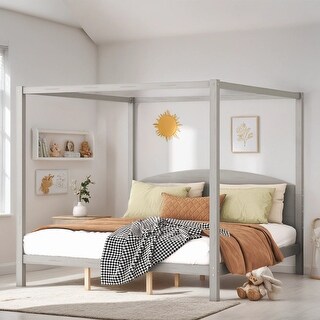 Modern King Size Canopy Platform Bed with Headboard, Pine Wood Bed ...