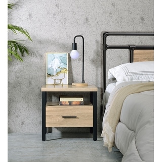 Oak Wood Accent Table Nightstand, Oak & Black Finish - Bed Bath ...