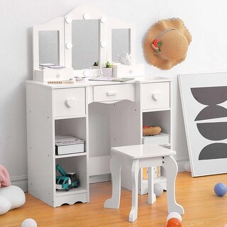 Kids Vanity, Girls Vanity Table with Tri-Folding Mirror - Bed Bath ...