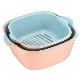Colanders Strainer Bowl Set 2PCS, Washing Bowl & Strainer Double-layer ...