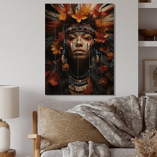 Designart "Orange Teal Native American Essence IV" Native American ...