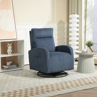 Flannel Upholstered Swivel Glider Rocking Chair, Navy Blue - Bed Bath ...
