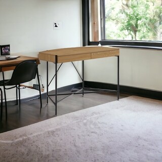45" Natural and Black Half Circle Writing Desk With Two Drawers - Bed ...