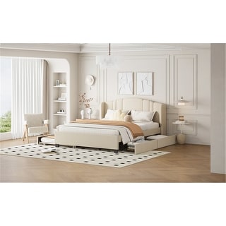 Comfortable Upholstered Platform Bed with Extra Storage and Sturdy ...