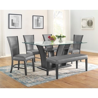 Janna Gray Modern Glass Dining Room Set - Bed Bath & Beyond - 39138395