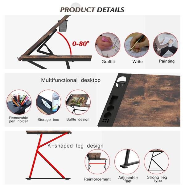 Multifunction Computer Desk Drafting Table Drawing Table - Bed Bath ...