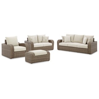Signature Design by Ashley Sandy Bloom Beige 4-Piece Outdoor Upholstery ...