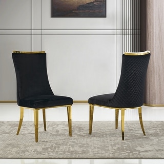 Velvet Dining Room Chairs with Reticulate Texture Back and Metal Trim ...