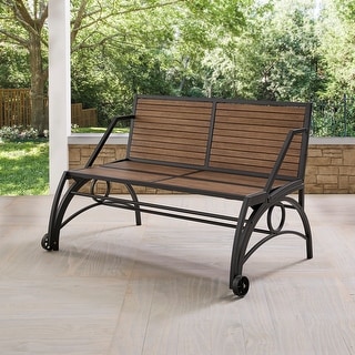 Saba Convertible Walnut Finish Black Metal Outdoor Table/Bench by ...
