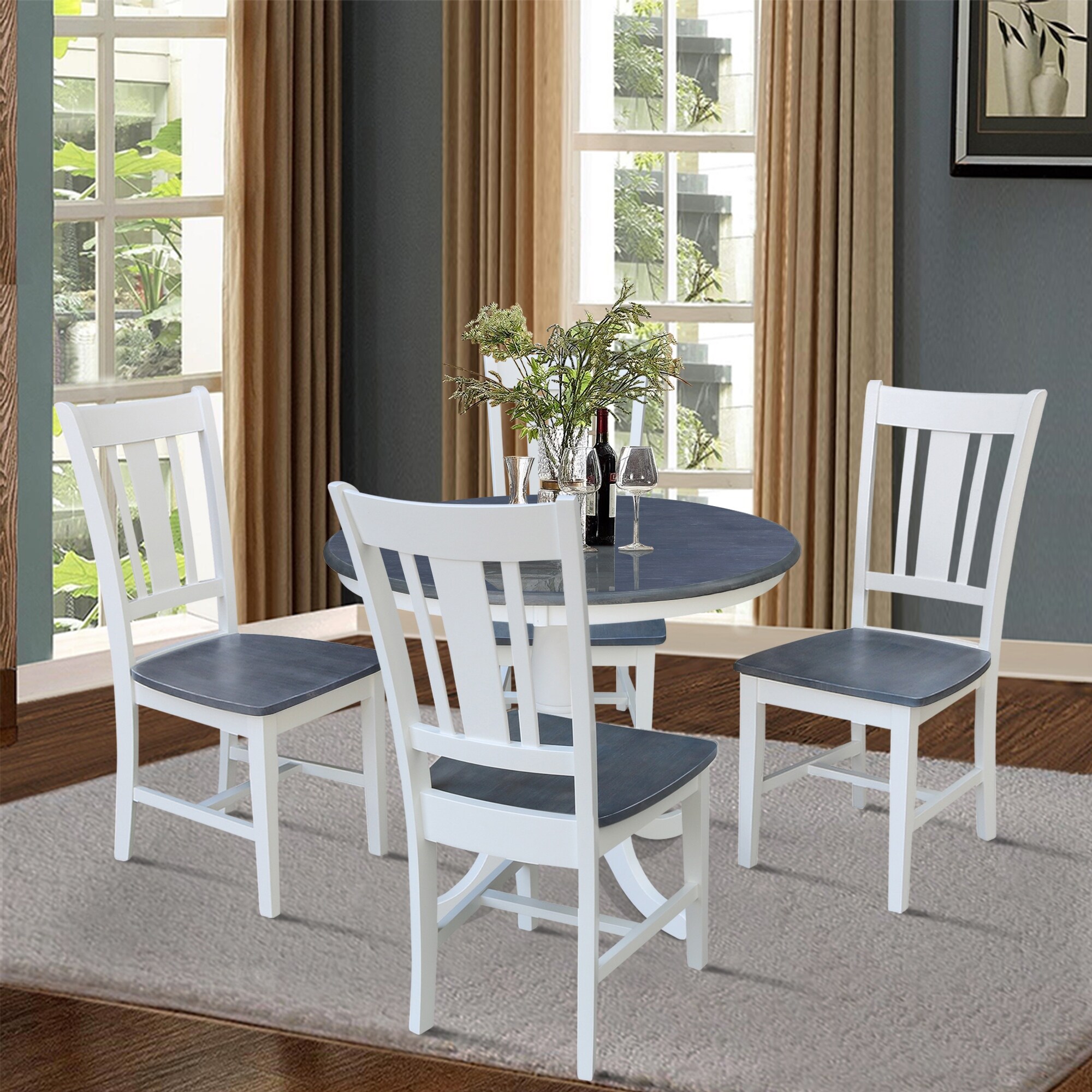 36 in Solid Wood Round Top Pedestal Dining Table with 4 San Remo Dining Chairs Bed Bath Beyond 39996698