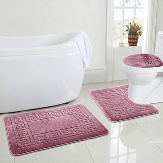 Rose Pink Bath Set 3 Piece Anti-Slip Patchwork Bathroom Mat, Large ...