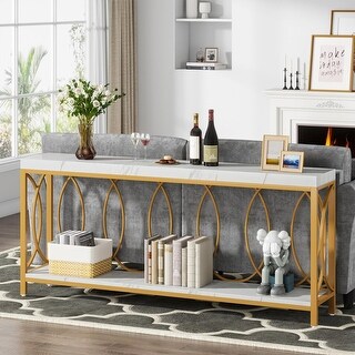 70.9 inches Extra Long Console Table, White Faux Marble Sofa Table ...