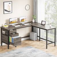 59 Inch L Shaped Desk with File Drawer Cabinet, Gray - Bed Bath ...