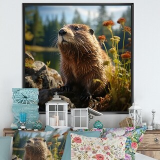 Designart "Depicting A Beaver In The Woods" Animals Beaver Framed Wall ...