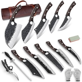 Hand Forged Butcher Knife Set with Knife Bag, High Carbon Steel Kitchen ...