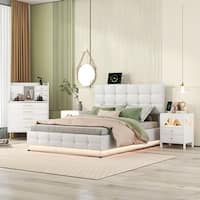 4-Pieces Bedroom Sets Queen Size Upholstered Bed with LED Lights ,2 ...