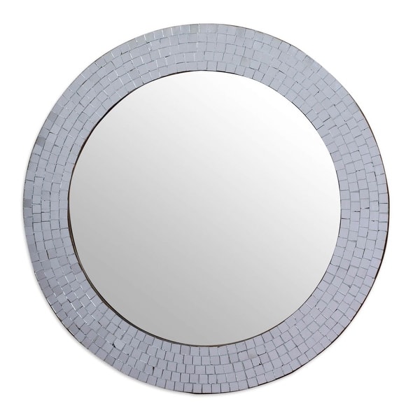 Modern Round Circular Bathroom Wall Mirror with Mosaic Glass Silver ...
