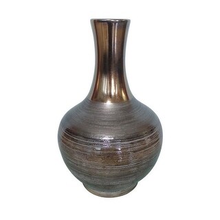 Hazel 16 Inch Decorative Vase, Ceramic, Tapered Opening, Bronze Finish ...