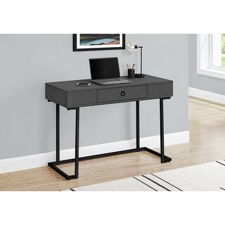 42 Inch Grey Modern Computer Desk with Black Metal Frame and Drawer ...