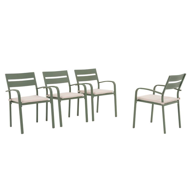 Outdoor Stackable Aluminum Dining Chair with Cushion (Set of 4) - On ...