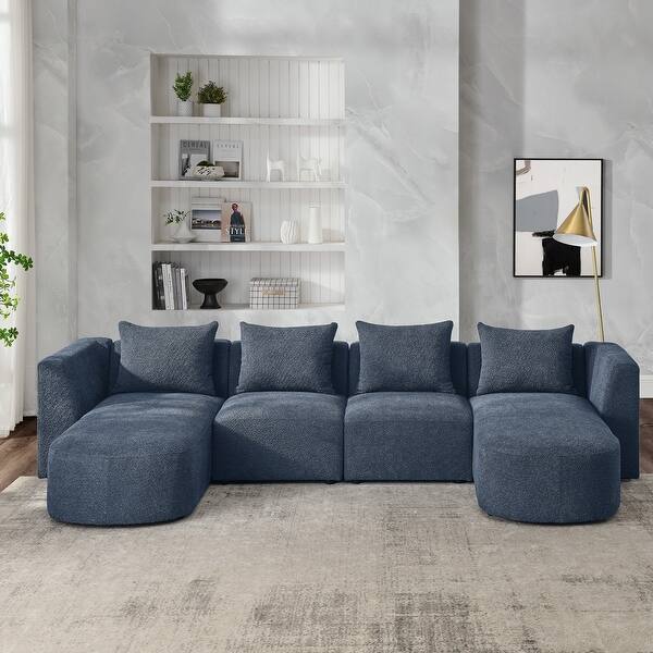 Navy Loop Yarn Fabric U-Shape Sofa - DIY Combination with Single Seats ...