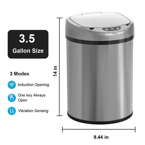 Smart Trash Can 3.5 Gallon Stainless Steel Garbage Can with Automatic ...