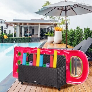 Wicker Patio Poolside Float Storage Basket PE Rattan Outdoor Pool Caddy ...