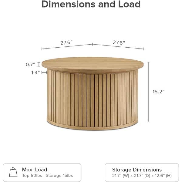 mopio Quin Round Fluted Coffee Table, Tambour Circle Living Room Table ...