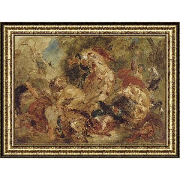 The Lion Hunt by Eugène Delacroix, Giclee Print Oil Painting Gold Frame ...