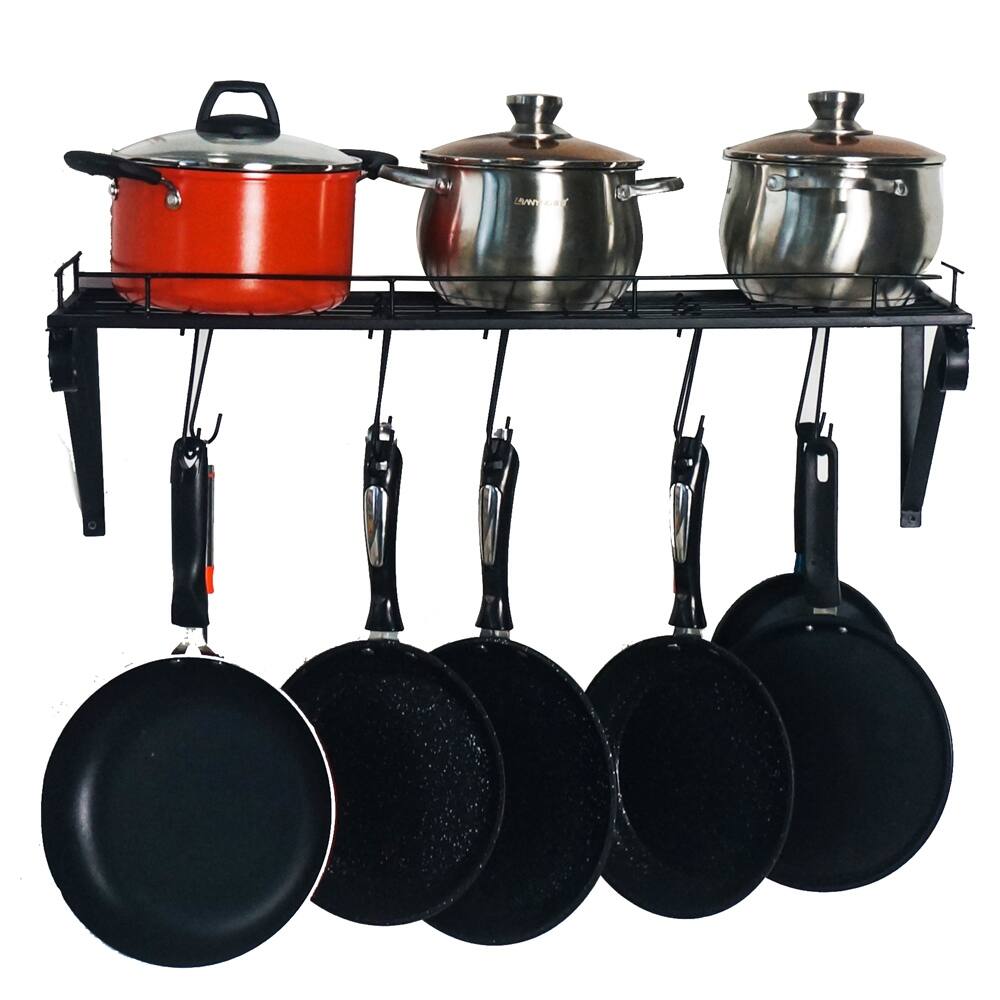 Kitchen Wall Pot Pan Rack with 10 Hooks(Black) - Overstock - 33129519