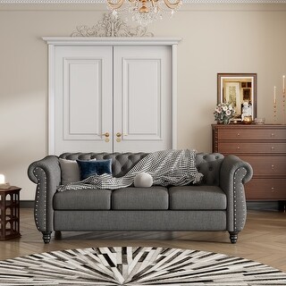 3-Seater Sofa Upholstered Sofa with Rolled Arms Nailhead Trim Design ...
