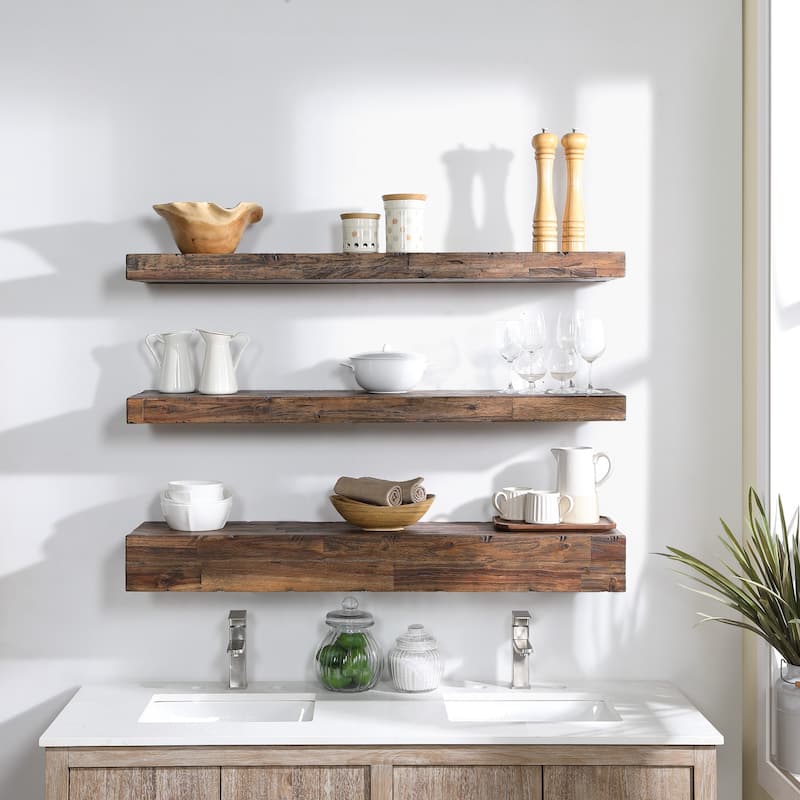 48in Distressed Floating Shelf Set with Hidden Storage (3 Pcs Set) - On ...