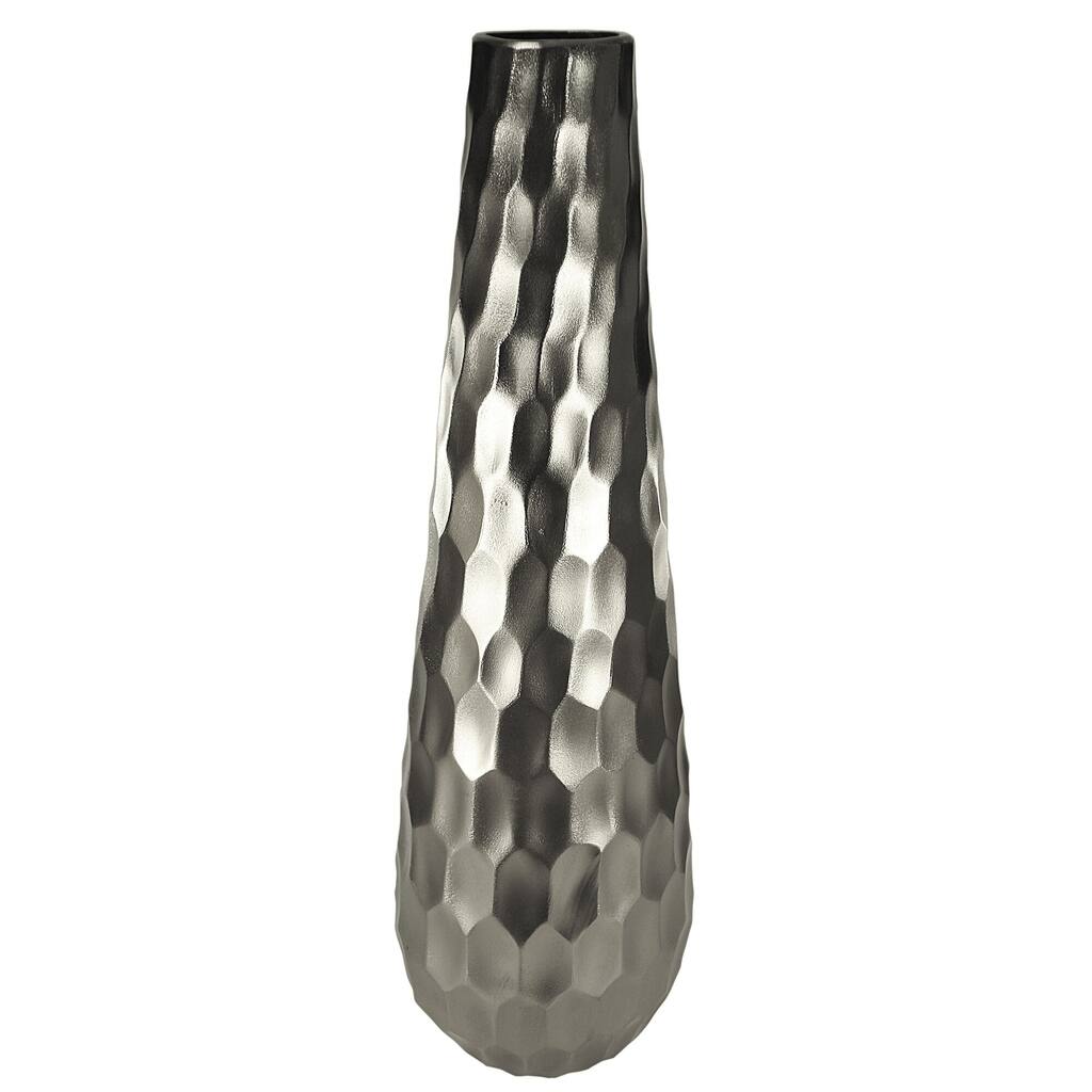 Metal vase with Hammered Textured Surface, Silver - Overstock - 31096376