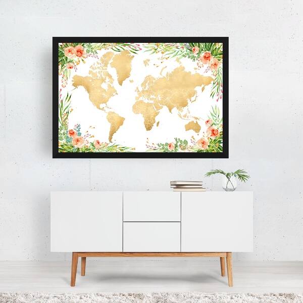 Floral and gold boho world map Blythe Maps Bohemian Art Print/Poster ...