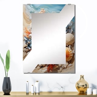 Designart "Starfish On The Beach II" Coastal Tropical Mirror Yellow ...