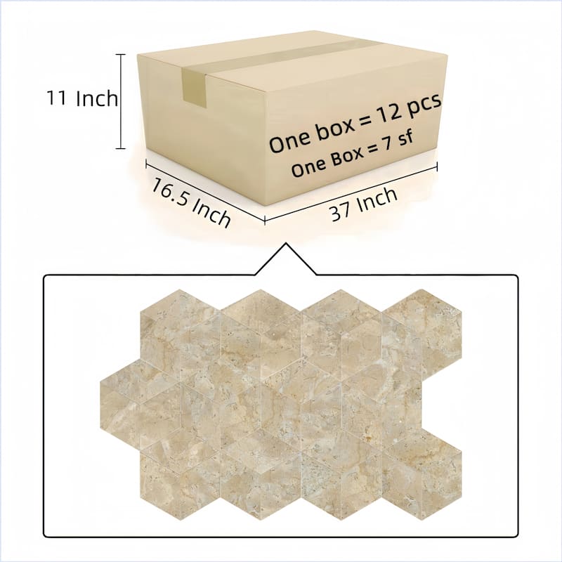 Roomfitters Hexagon Natural Marble Tile, Honed Stone for Wall and Floor ...
