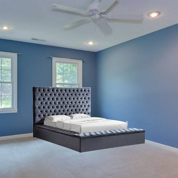 Extra Large Headboard king bed Grey bed under storage Velvet tufting ...