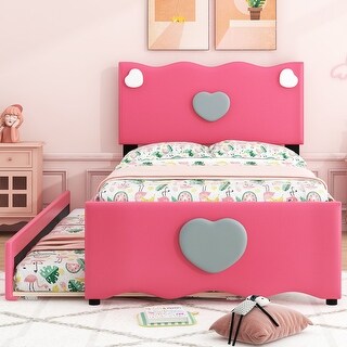 Twin Size Faux Leather Upholstered Platform Bed with Twin Size Trundle ...