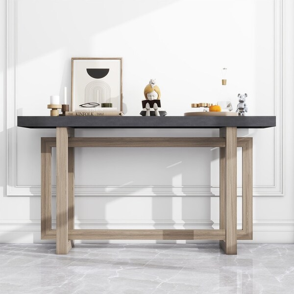 Modern Console Table Sofa Table with Industrial Inspired Concrete Top 59 Long Solid Wood Accent Entryway Table for Hallway On Sale Bed Bath Beyond 39009085