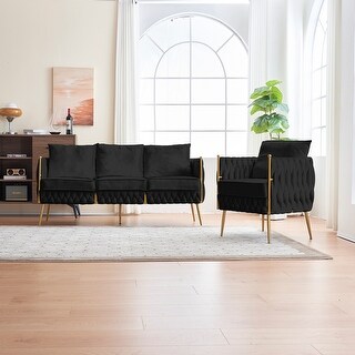 Handmade Woven Sofa Set Velvet Single Sofa 3-seat Accent Couch, Living ...