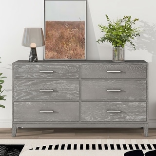 Modern Concise Style Solid Wood Grey Six-Drawer Dresser - Bed Bath ...
