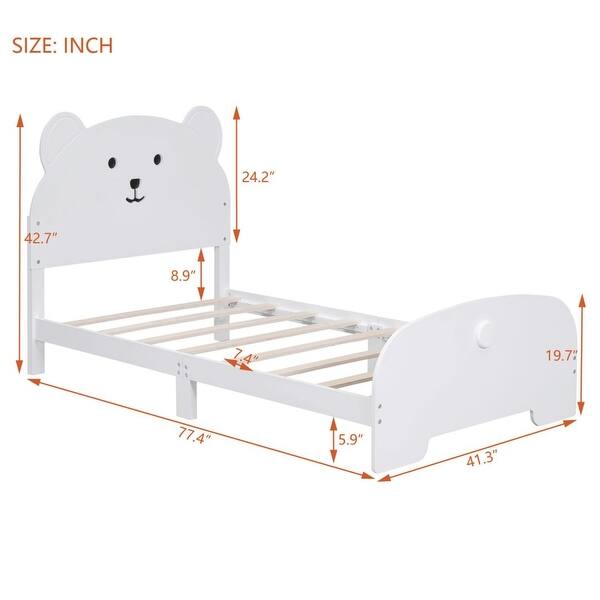 Bear Shape Twin Size Bed White Wood Frame Cute Headboard for Kids - Bed ...