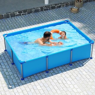 690 Gal 8.5' x 6' Outdoor Rectangle Above Ground Pool w/PVC Fabric ...