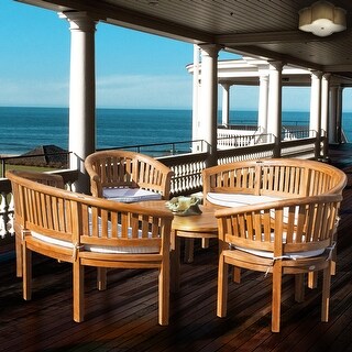 Chic Teak Peanut 5 Piece Teak Wood Patio Lounge Set, Double Bench ...