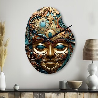 Gold Teal Mexico Vibrant Aztec Mask II - Mexico Wall Clock in ...