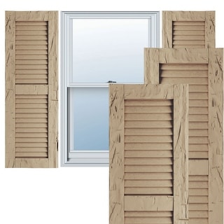 Rustic Two Equal Louver Faux Wood Shutters (Per Pair), Primed Tan - Bed ...
