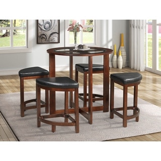 Roundhill Furniture 5 Piece Round Counter Height Dining Set in Solid ...
